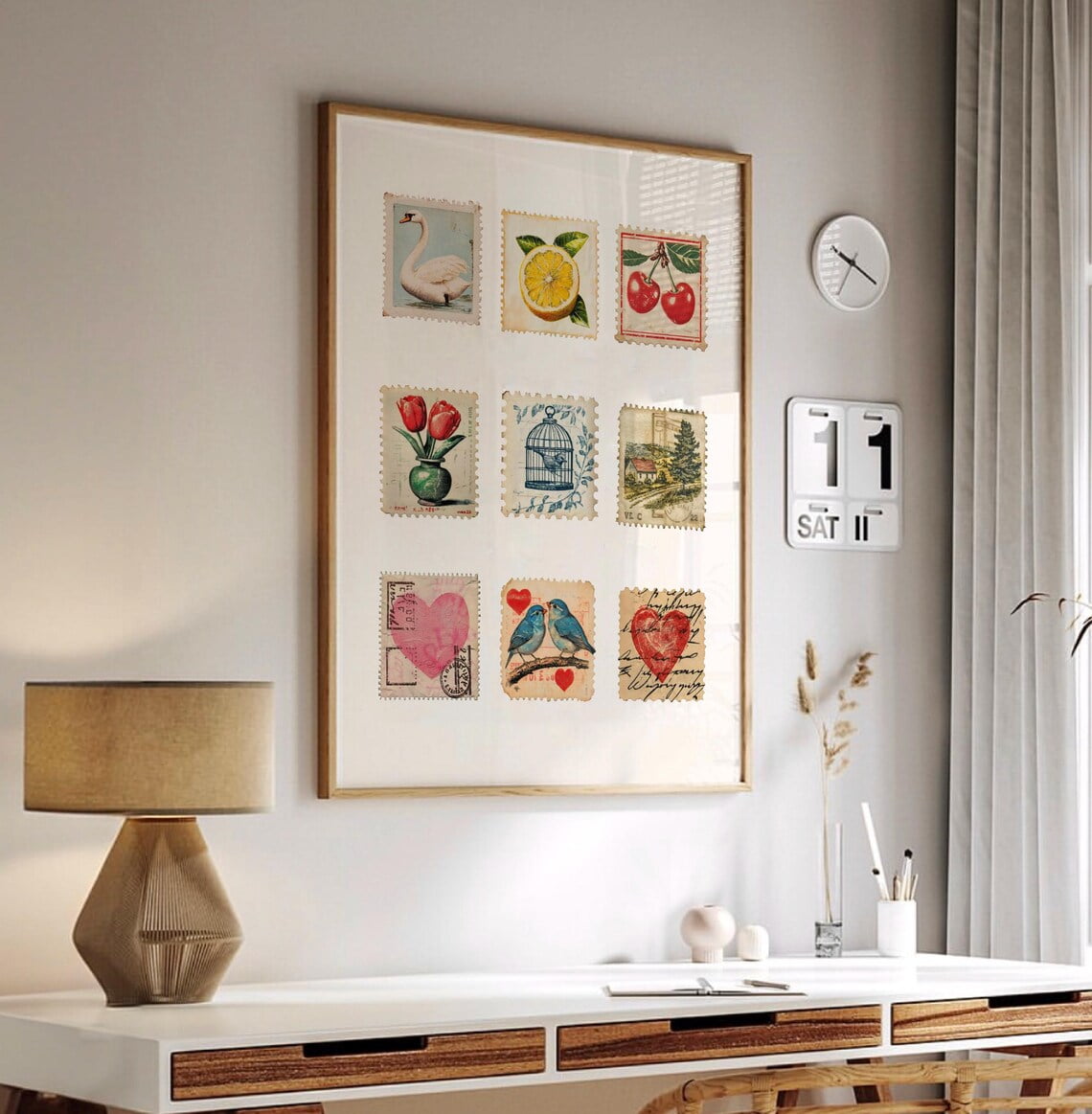 Dopaprint UNFRAMED PAPER POSTER Vintage Stamps Print, Retro Wall Art ...