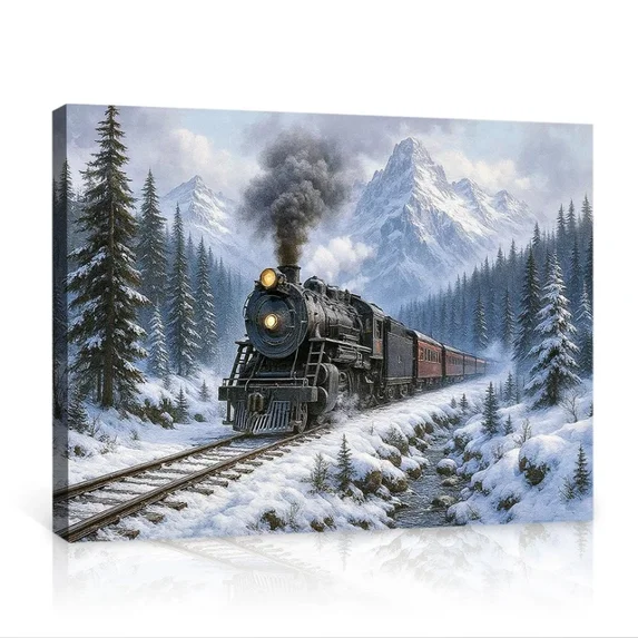 Dopaprint UNFRAMED PAPER POSTER Vintage Train Snow Mountains Forest ...