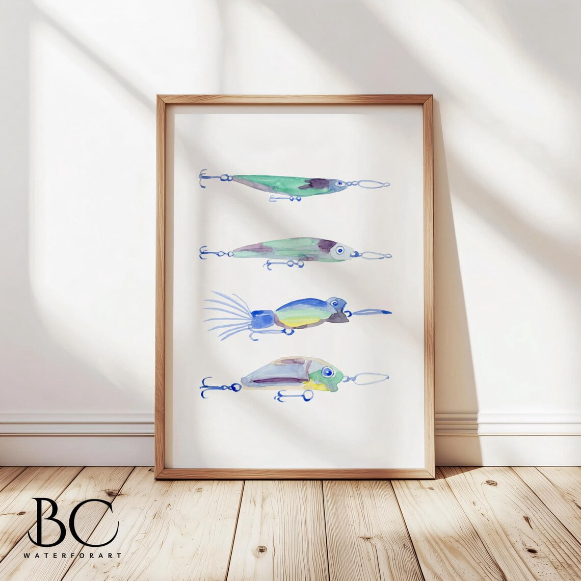 Dopaprint UNFRAMED PAPER POSTER Watercolor Style Fishing Lures & Reel ...