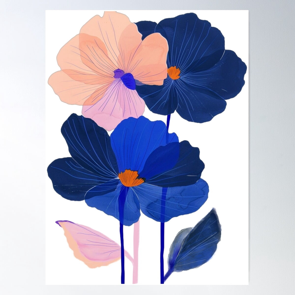 Dopaprint UNFRAMED PAPER POSTER Watercolor Style Flowers In Blue And ...