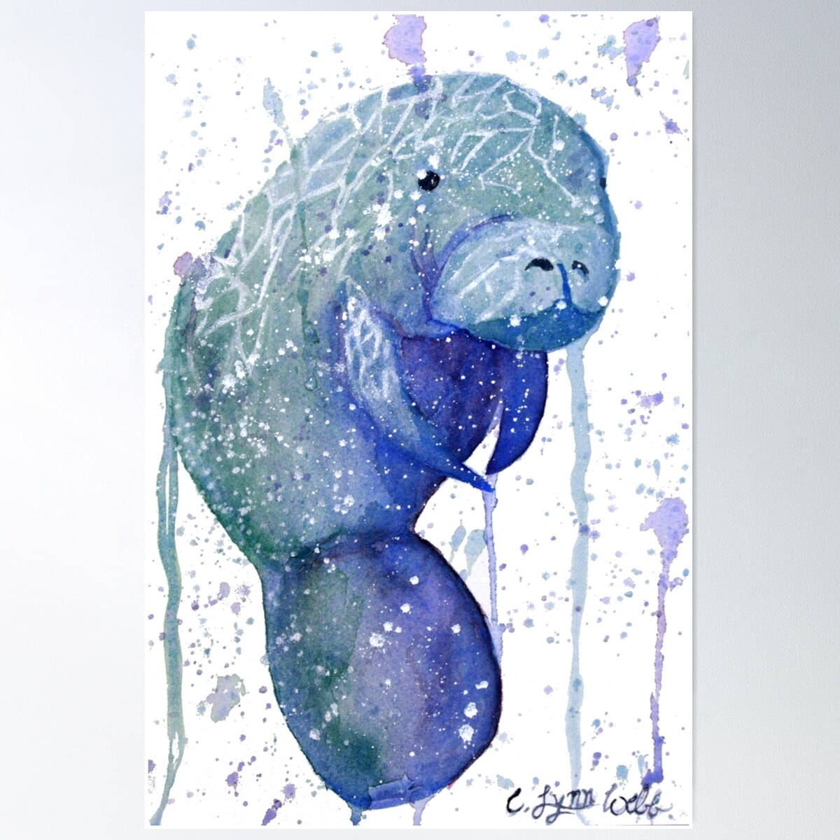Dopaprint UNFRAMED PAPER POSTER Watercolor Style Manatee Poster Wall ...