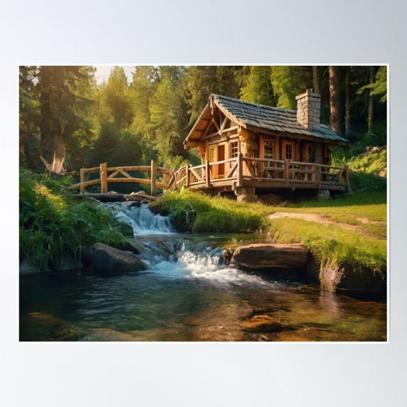 Dopaprint UNFRAMED PAPER POSTER Waterfall'S Edge Cottage Poster Wall ...