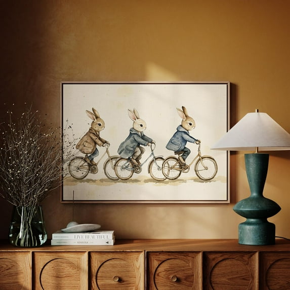 Dopaprint UNFRAMED PAPER POSTER Whimsical Bunny Bicycle Ride Nursery ...