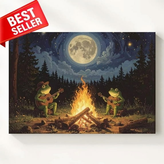 Dopaprint UNFRAMED PAPER POSTER Whimsical Frog Campfire Serenade Night ...