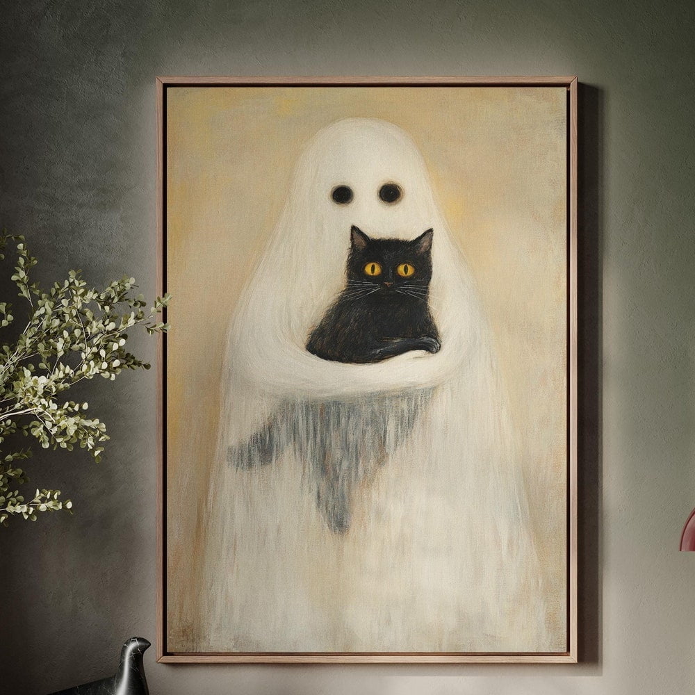 Dopaprint UNFRAMED PAPER POSTER Whimsical Ghost Hugging Black Cat Art ...
