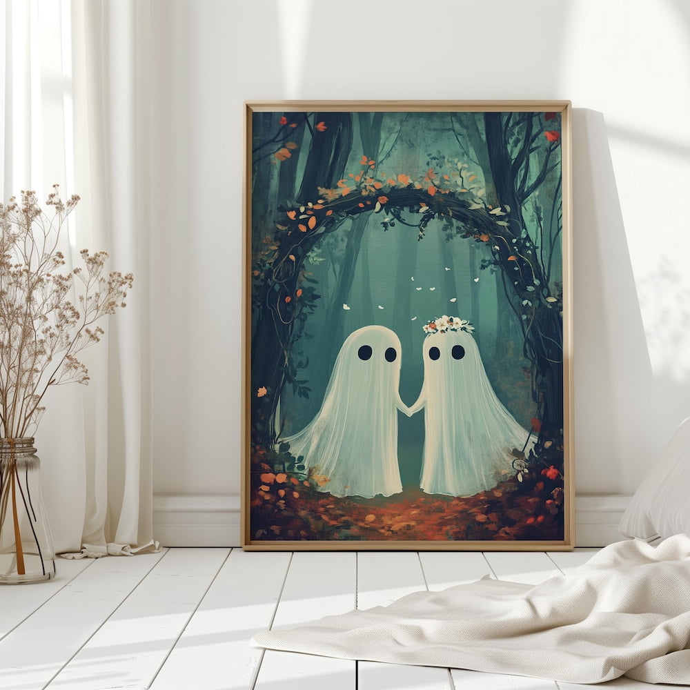 Dopaprint UNFRAMED PAPER POSTER Whimsical Ghost Wedding Art, Cute Hal ...