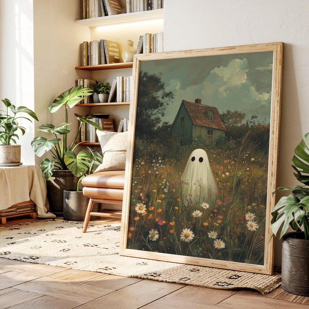 Dopaprint UNFRAMED PAPER POSTER Whimsical Ghost In Wildflower Field Art ...