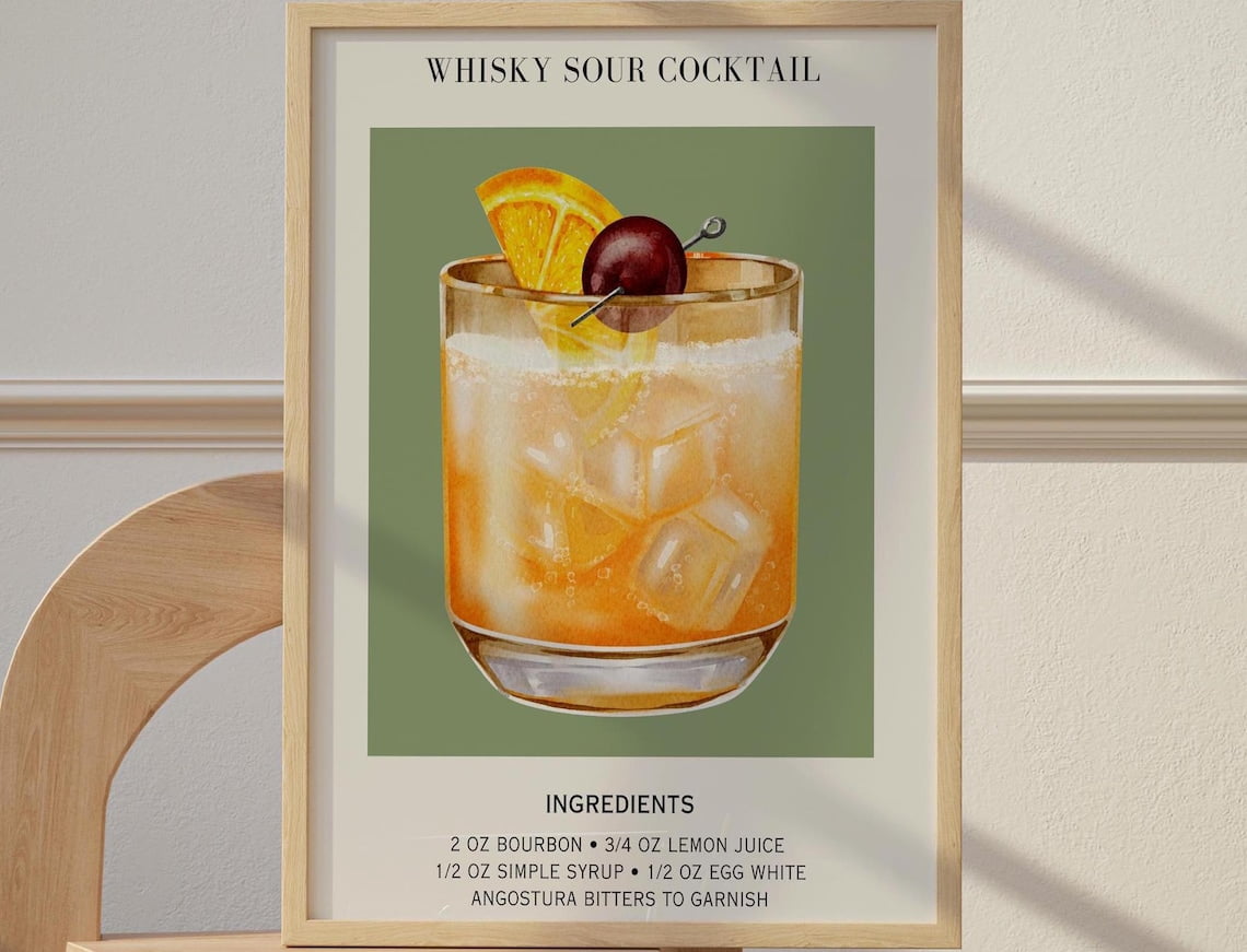 Dopaprint UNFRAMED PAPER POSTER Whisky Sour Art Bar Cart Decor Cocktail ...