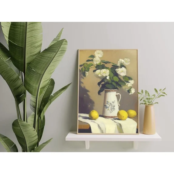 Dopaprint UNFRAMED PAPER POSTER White Flowers, Lemons Painting Poster ...