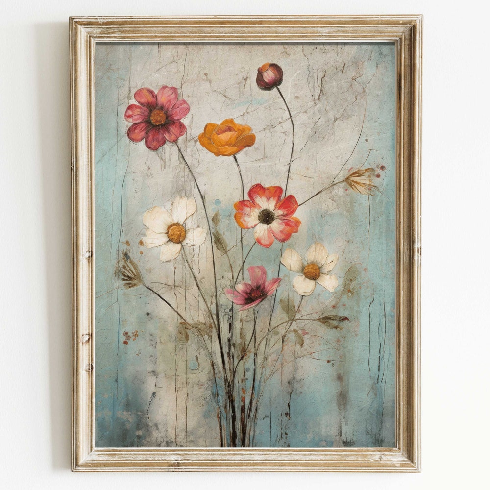 Dopaprint UNFRAMED PAPER POSTER Wildflower Print, Distressed Vintage ...