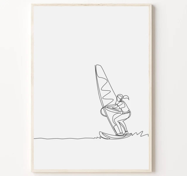 Dopaprint UNFRAMED PAPER POSTER Windsurfer Girl Line Art Minimalist ...