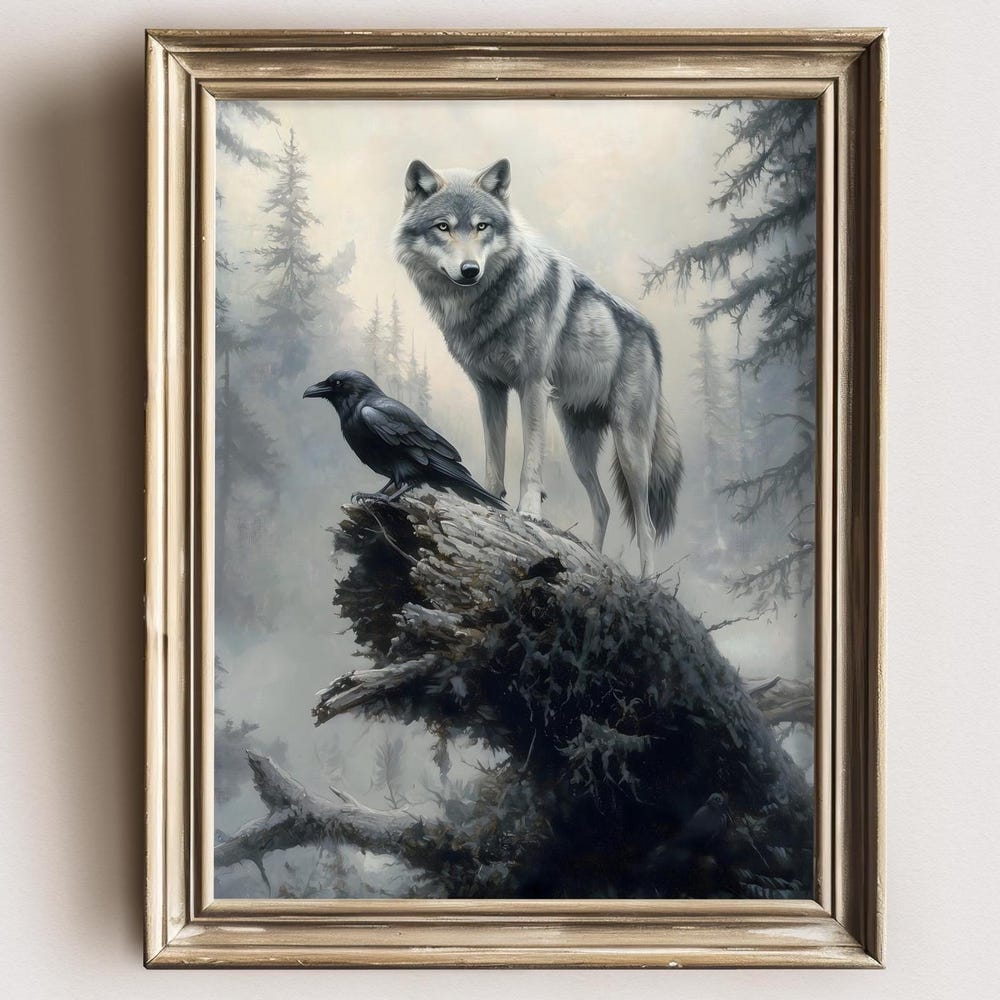 Dopaprint UNFRAMED PAPER POSTER Wolf And Raven Art Print, Wolf Crow ...