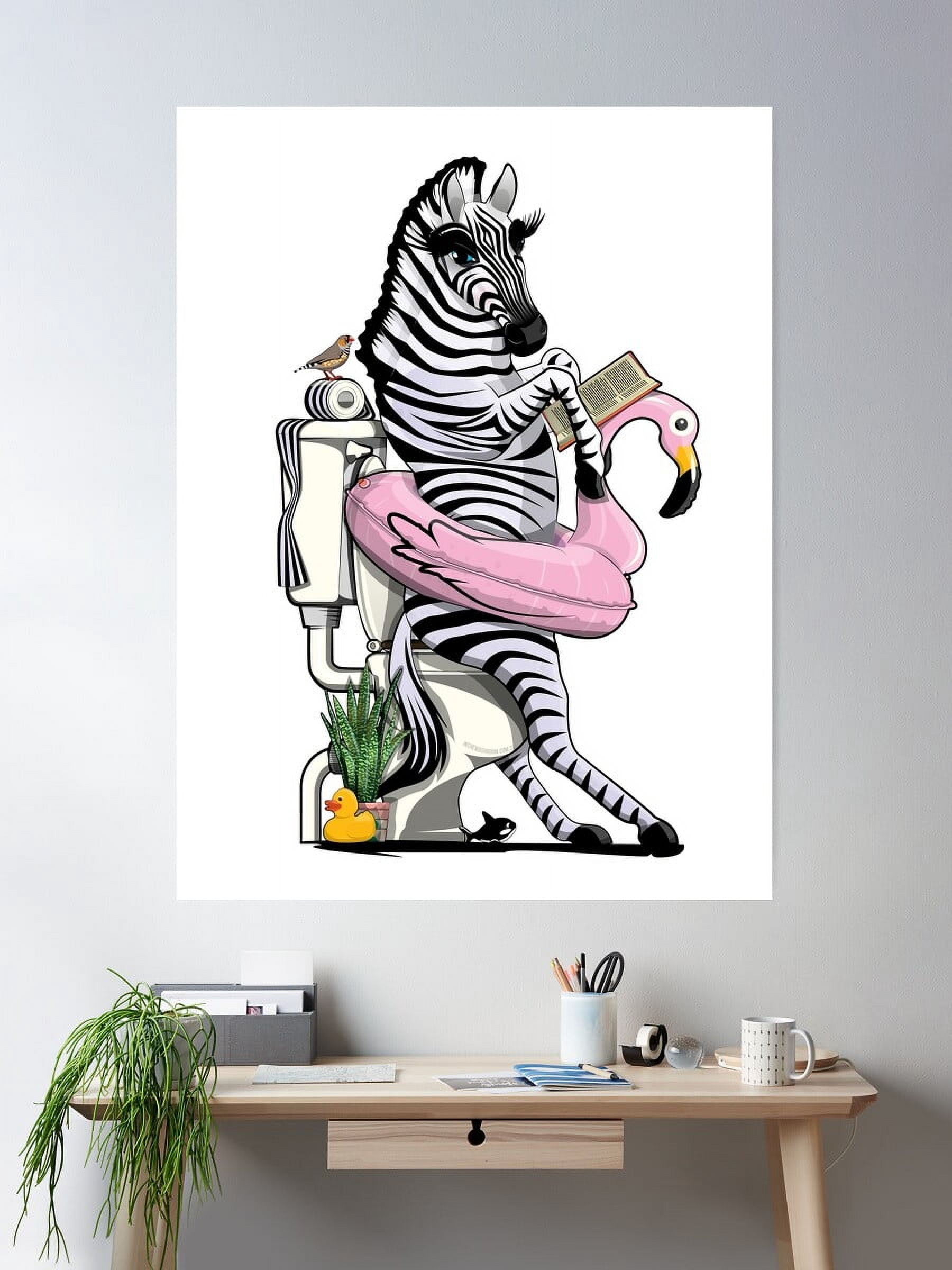 Dopaprint UNFRAMED PAPER POSTER Zebra Reading On The Toilet, Funny ...