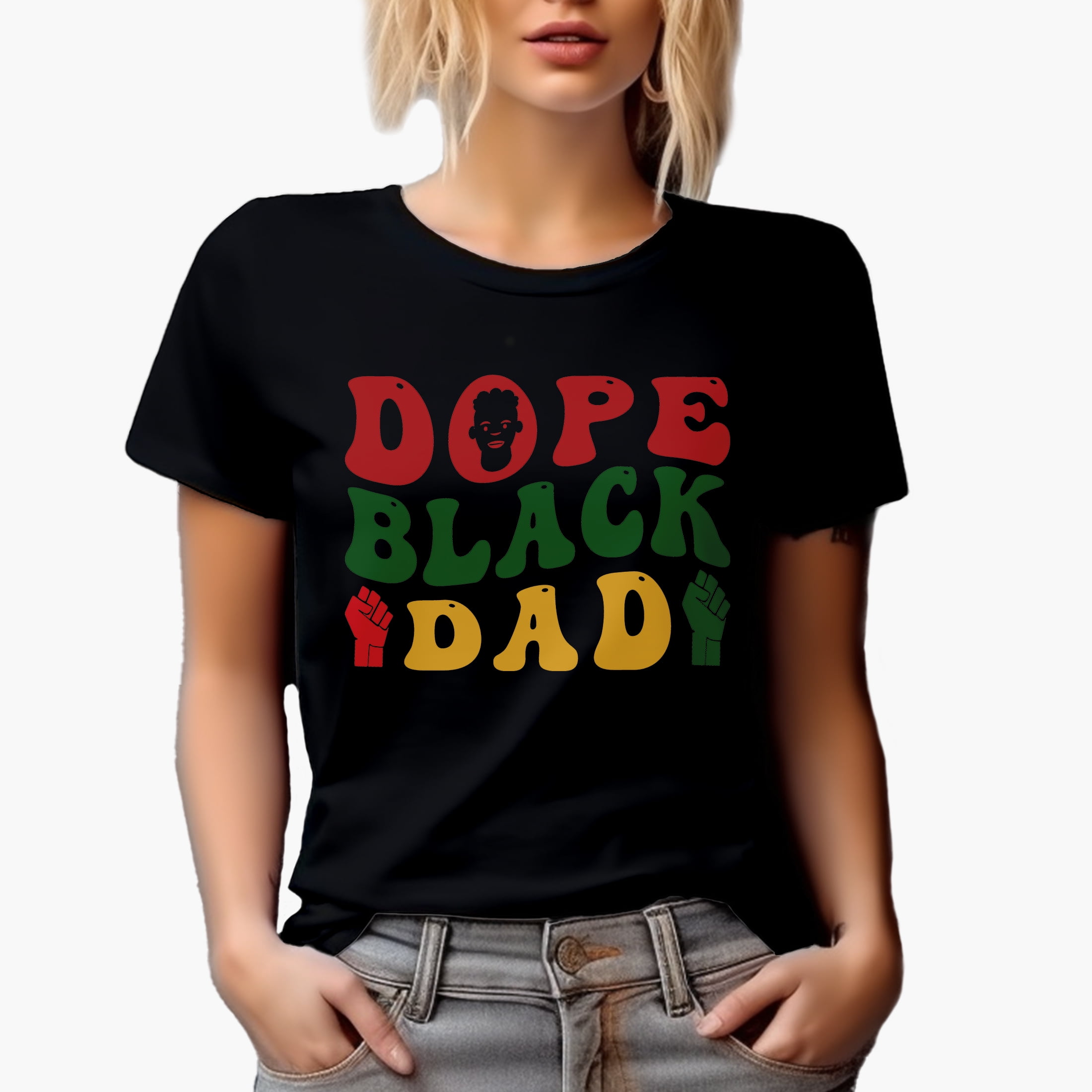Dope Black Dad, African American Themed, Groovy Retro Wavy Text Merch ...