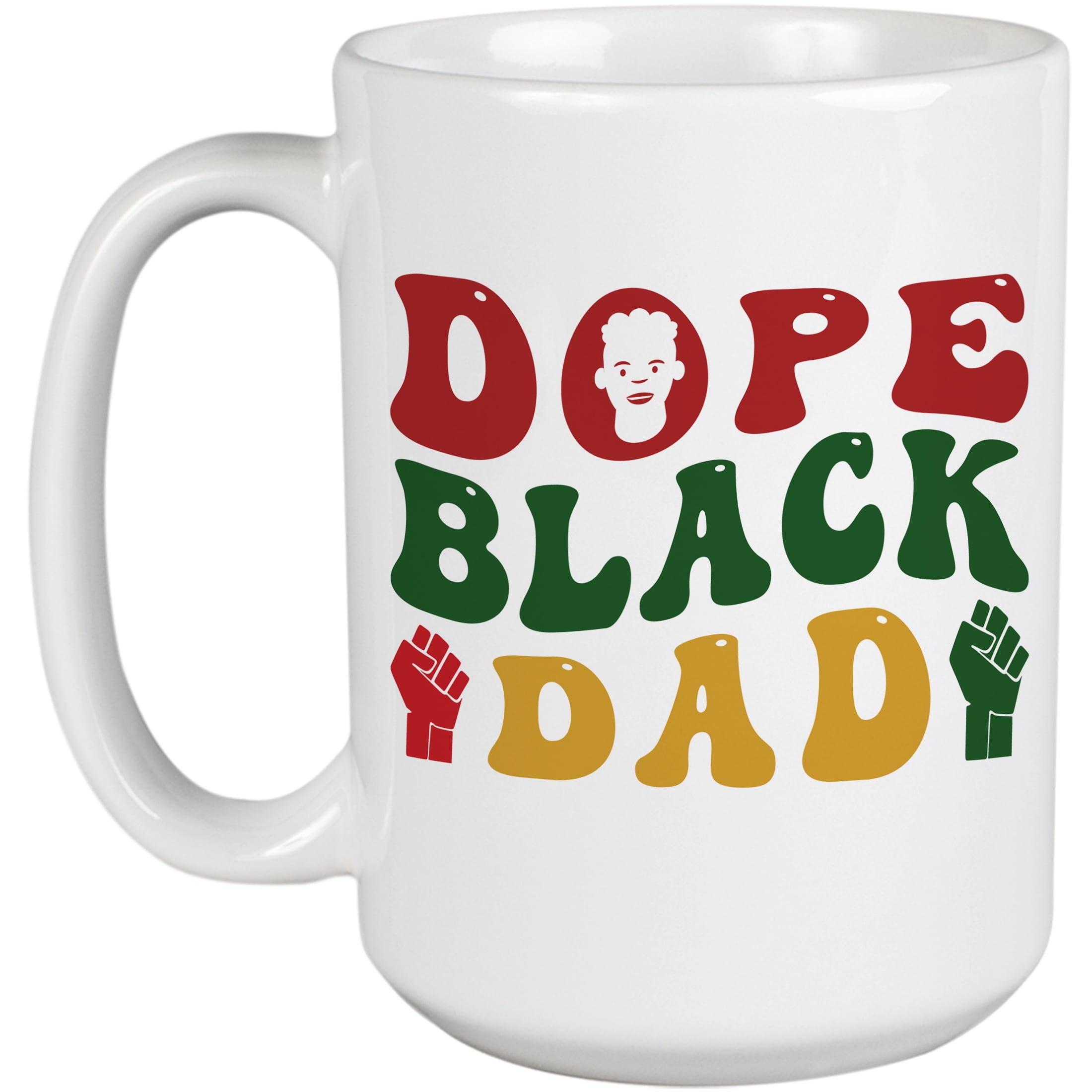 Dope Black Dad, Groovy Retro Wavy Text Merch Gift, White 15oz Ceramic ...