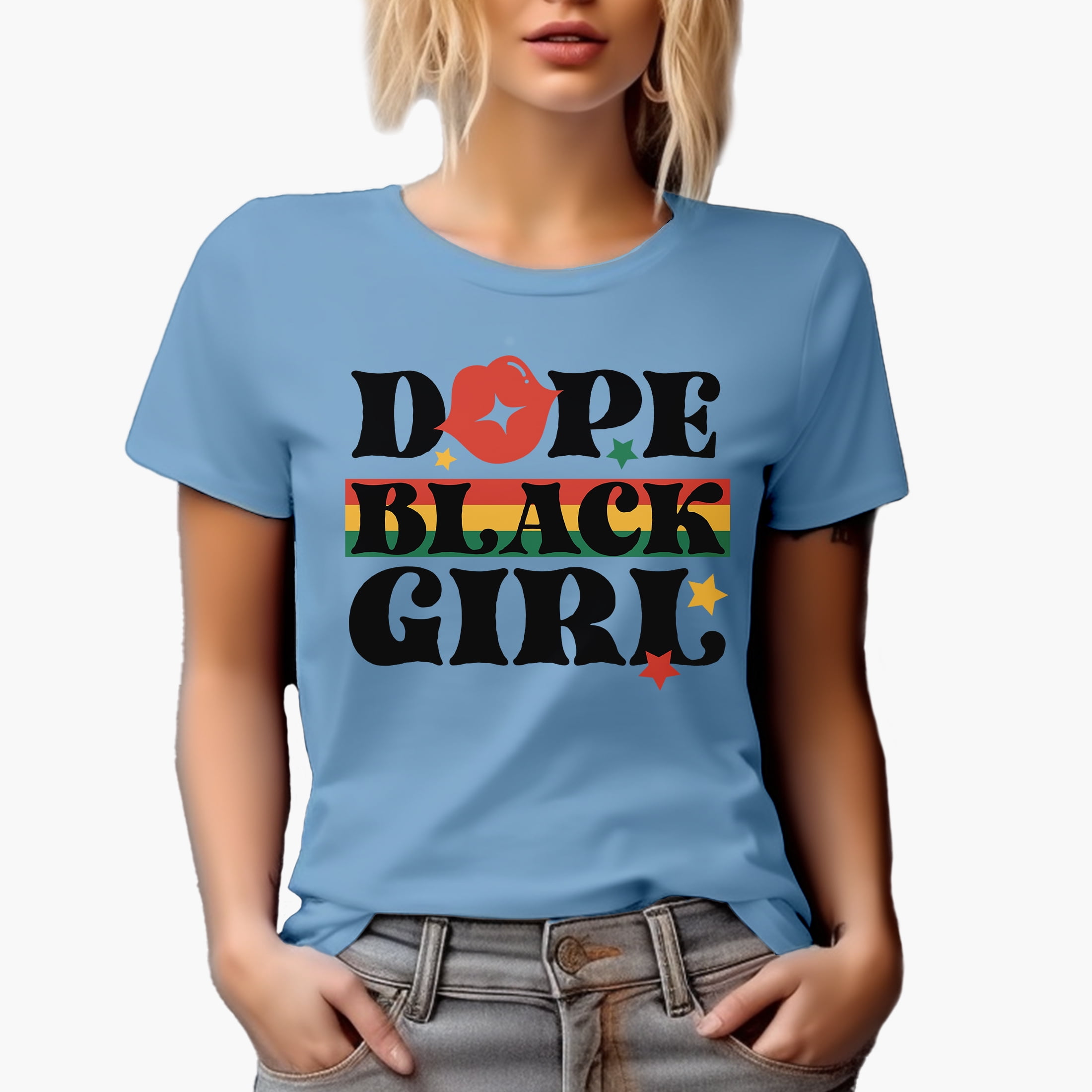Dope Black Girl, Black History Month Art Merch Gift, Baby Blue T-Shirt ...