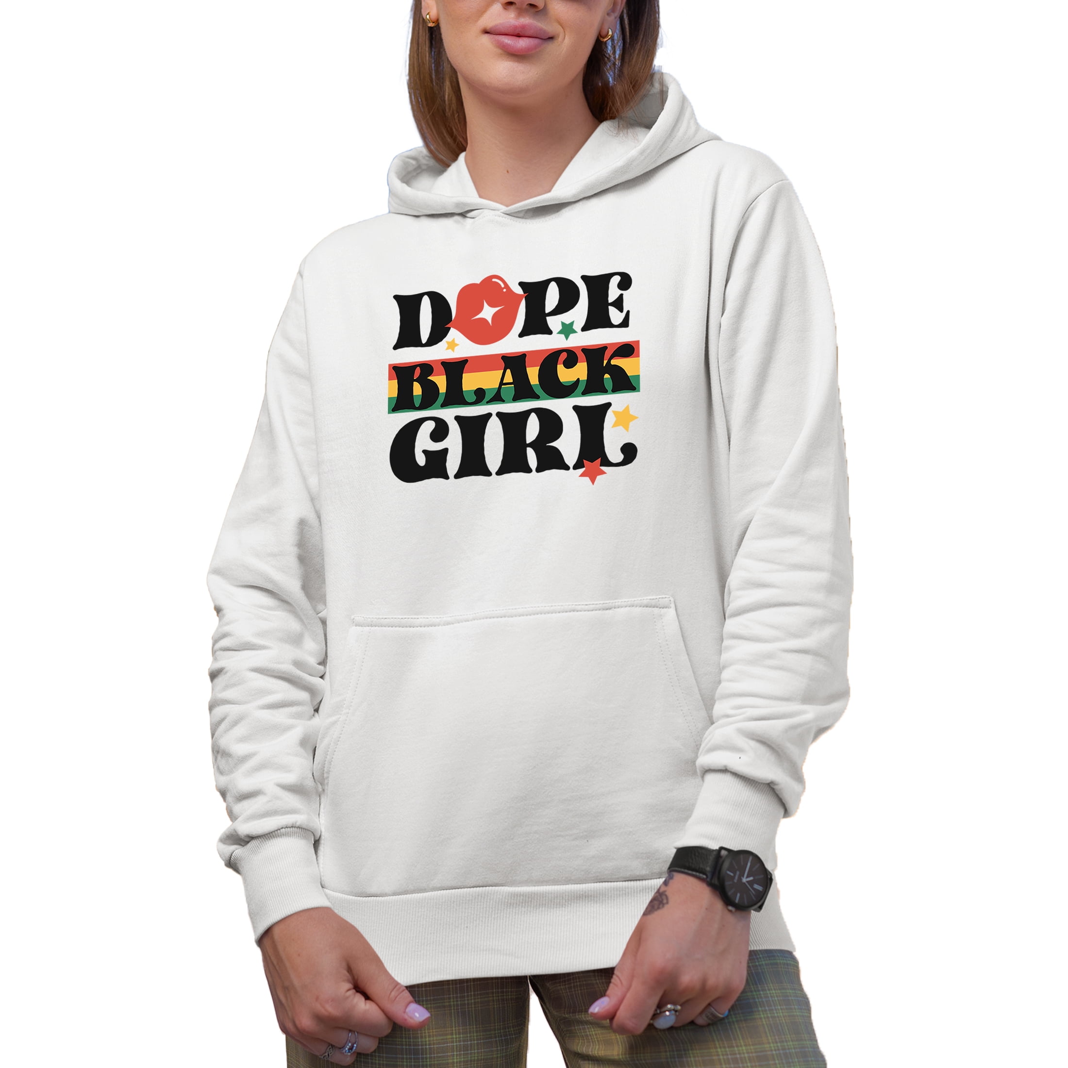 Dope Black Girl, Black History Month Art Merch Gift, White Hooded ...