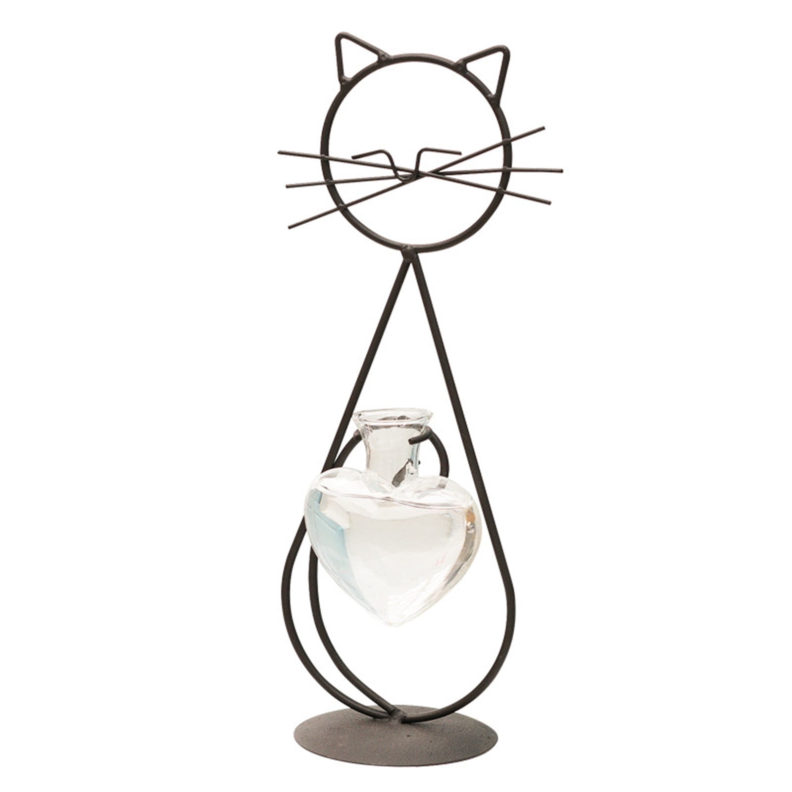 Dopebox Cat Glass Planter Vase Holder, Flowers Plants Cat Wrought Iron ...