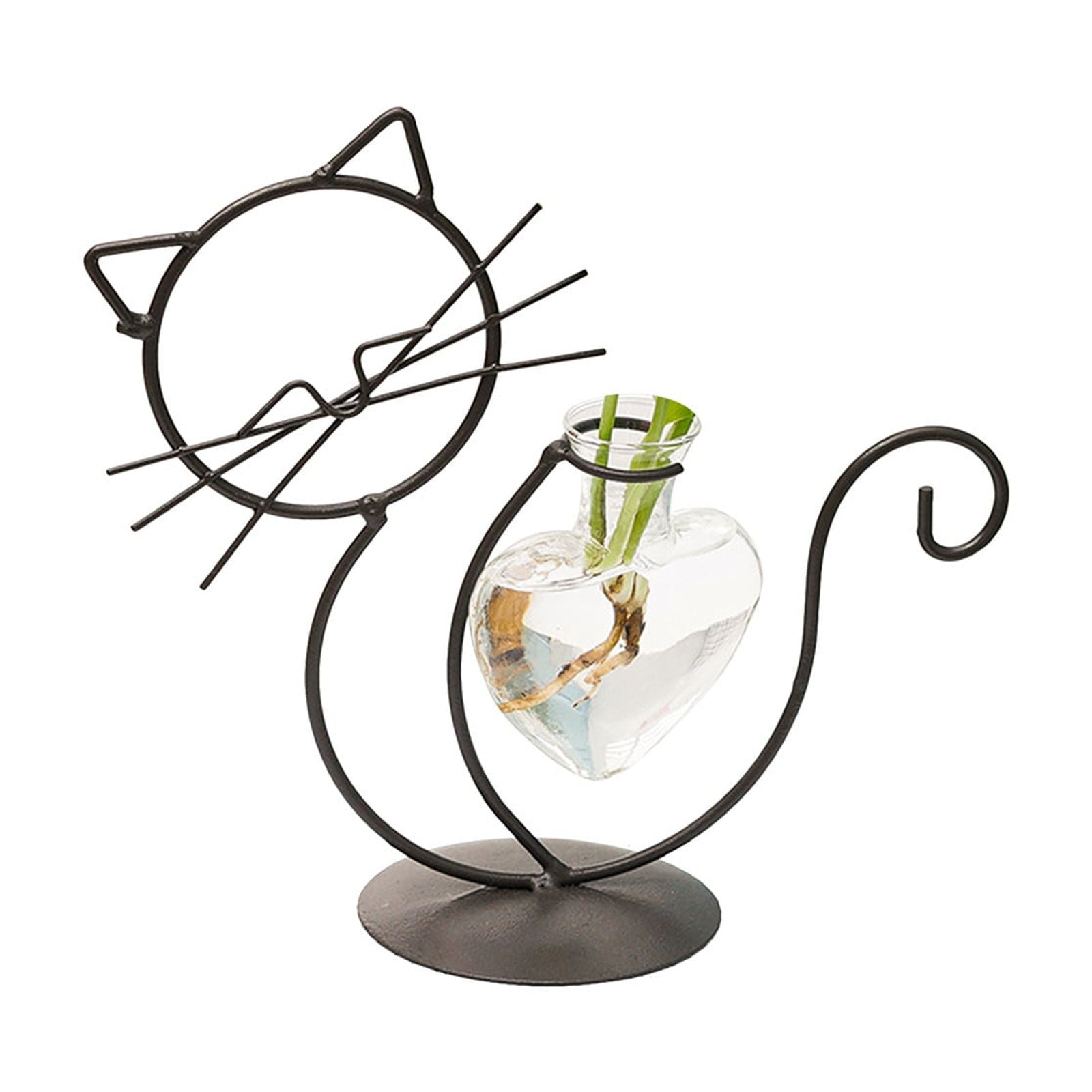 Dopebox Cat Glass Planter Vase Holder, Flowers Plants Cat Wrought Iron ...