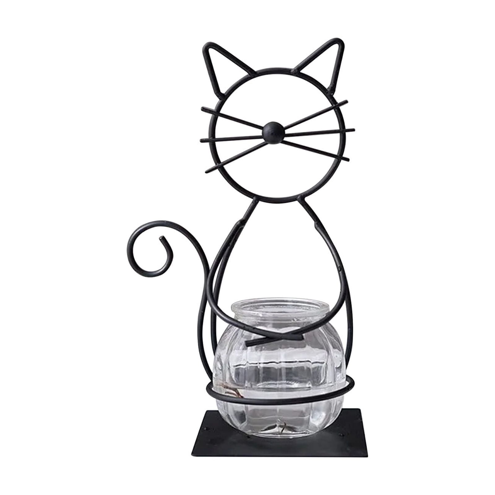 Dopebox Cat Glass Planter Vase Holder, Flowers Plants Cat Wrought Iron ...