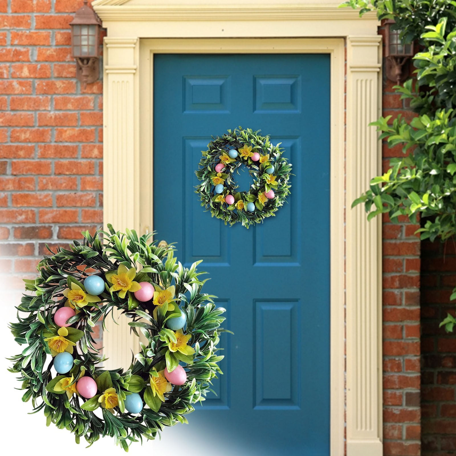 Dopebox Easter Wreaths for Front Door, Artificial Easter Colorful Egg ...
