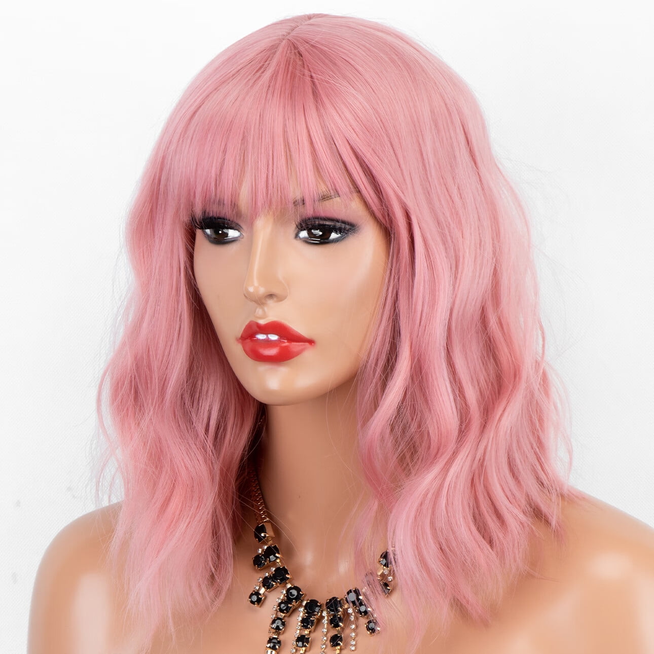 Dopi Cosplay Pastel Pink Shoulder Length Short Bob Wavy Heat OK Fiber ...
