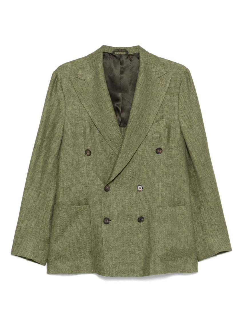 Doppiaa Textured Olive Green Double-Breasted Blazer With Rear Vents ...