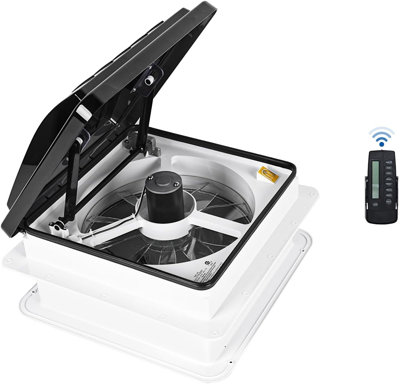 Doppy 14" RV Roof Vent Fan 12V RV Vent Fan 12" Diameter Blade Brown Lid Remote Control ...