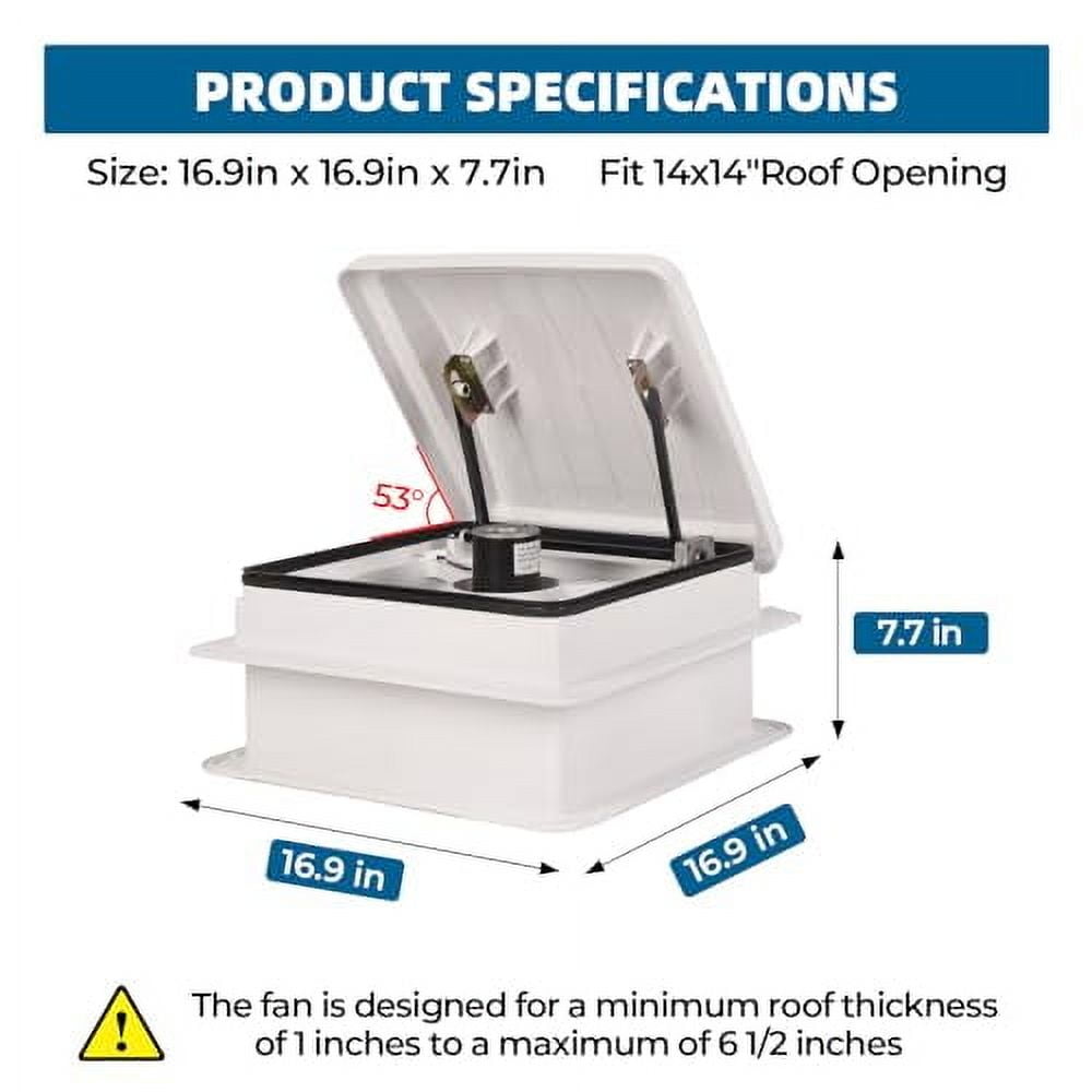 Doppy 14" RV Roof Vent Fan, 12V Vent Fan 12" Diameter Blade w/White lid, 4 Speed Air Ventilation ...
