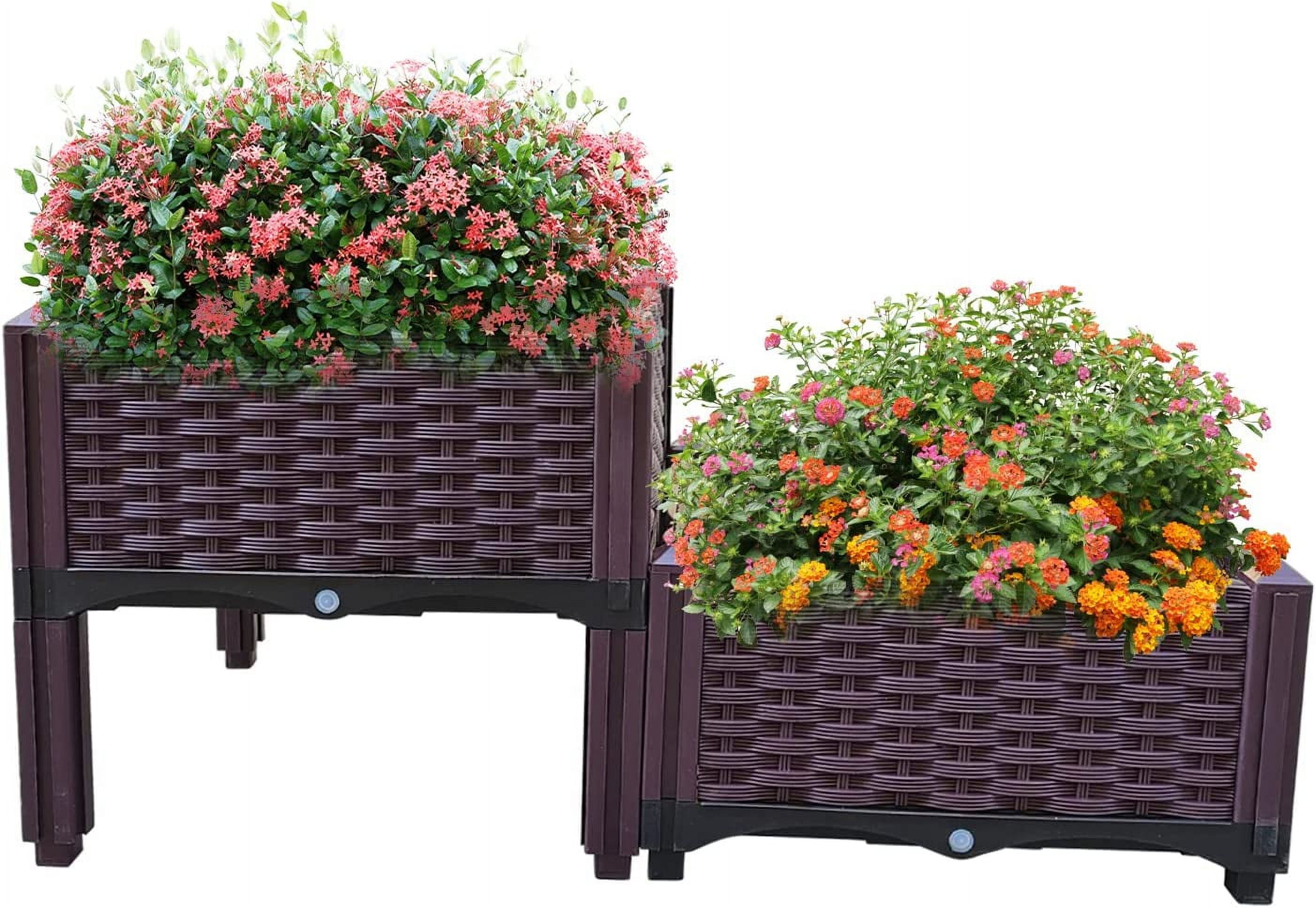 Doppy Plastic Raised Garden Bed, Raised Garden Bed Kit Set of 2 for Outdoor Indoor Plants ...