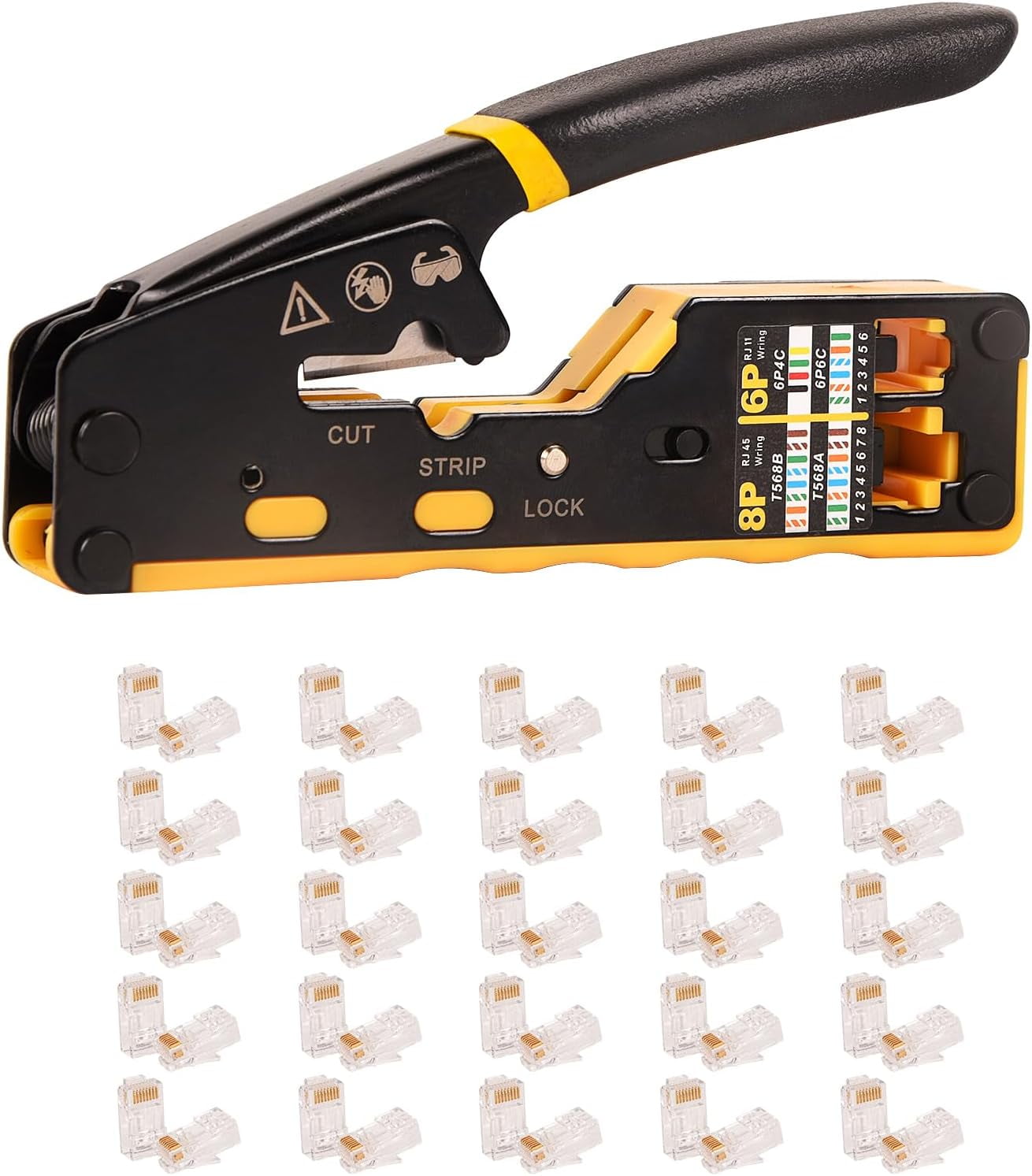 Doppy RJ45/RJ11/RJ12 Pass Through Crimp Tool Kit with 50PCS CAT6 ...