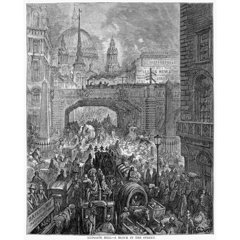 Dor London 1872. N'Ludgate Hill-A Block In The Street.' Wood Engraving ...
