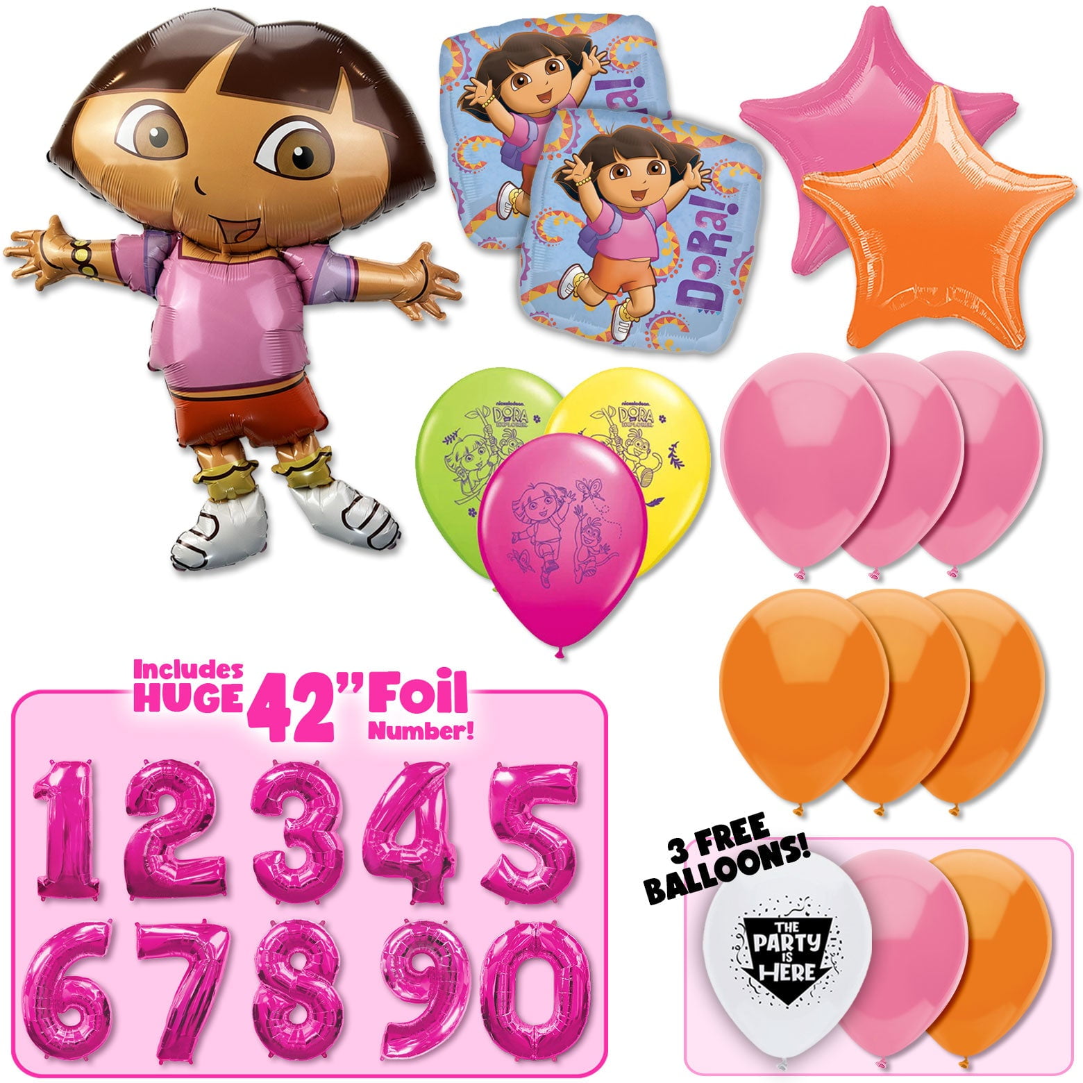 Dora the Explorer Deluxe Balloon Bouquet-18pc Bundle w/ 42" Hot Pink ...