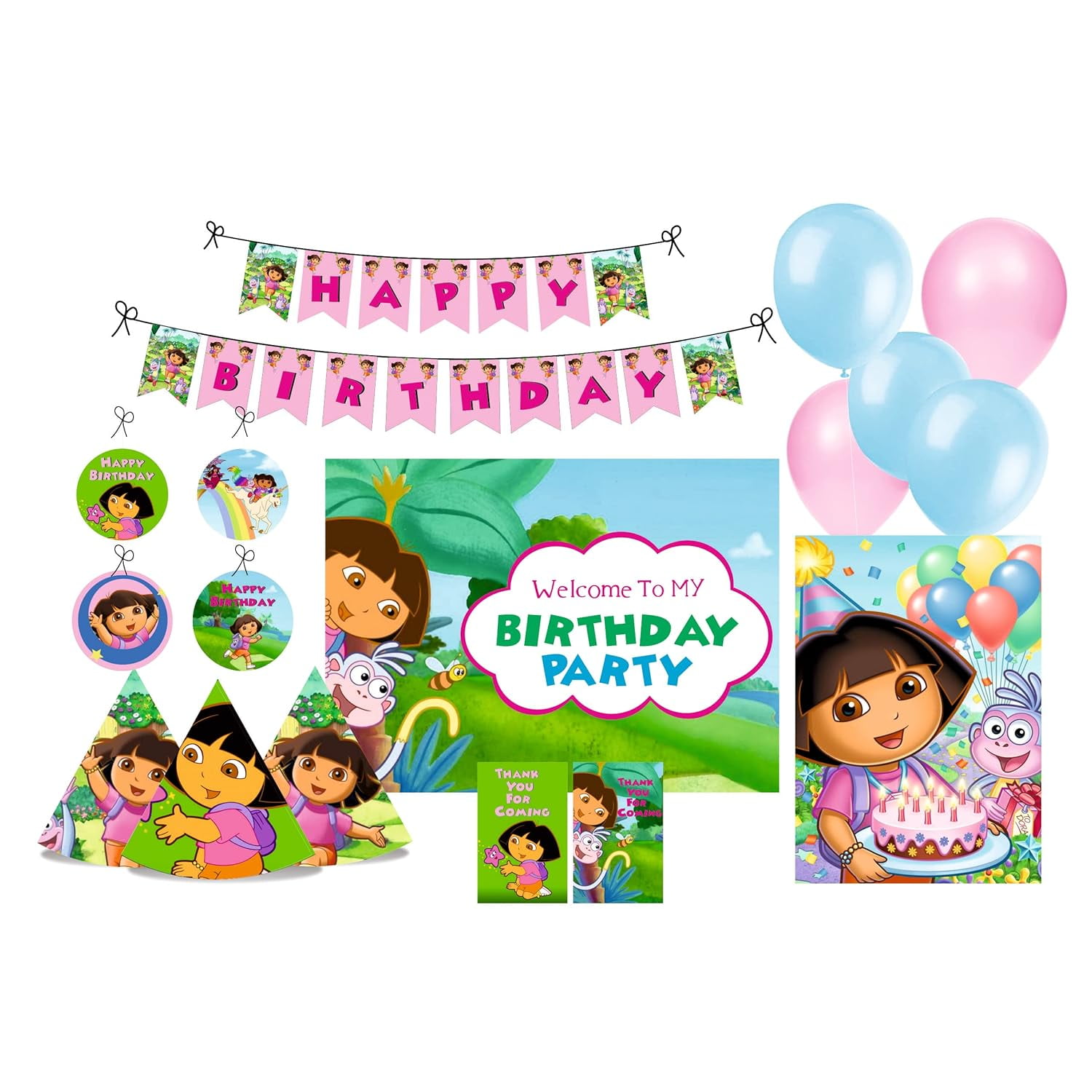 Dora The Explorer Party Decorations Kit - 80 Pcs Includes Banner ...