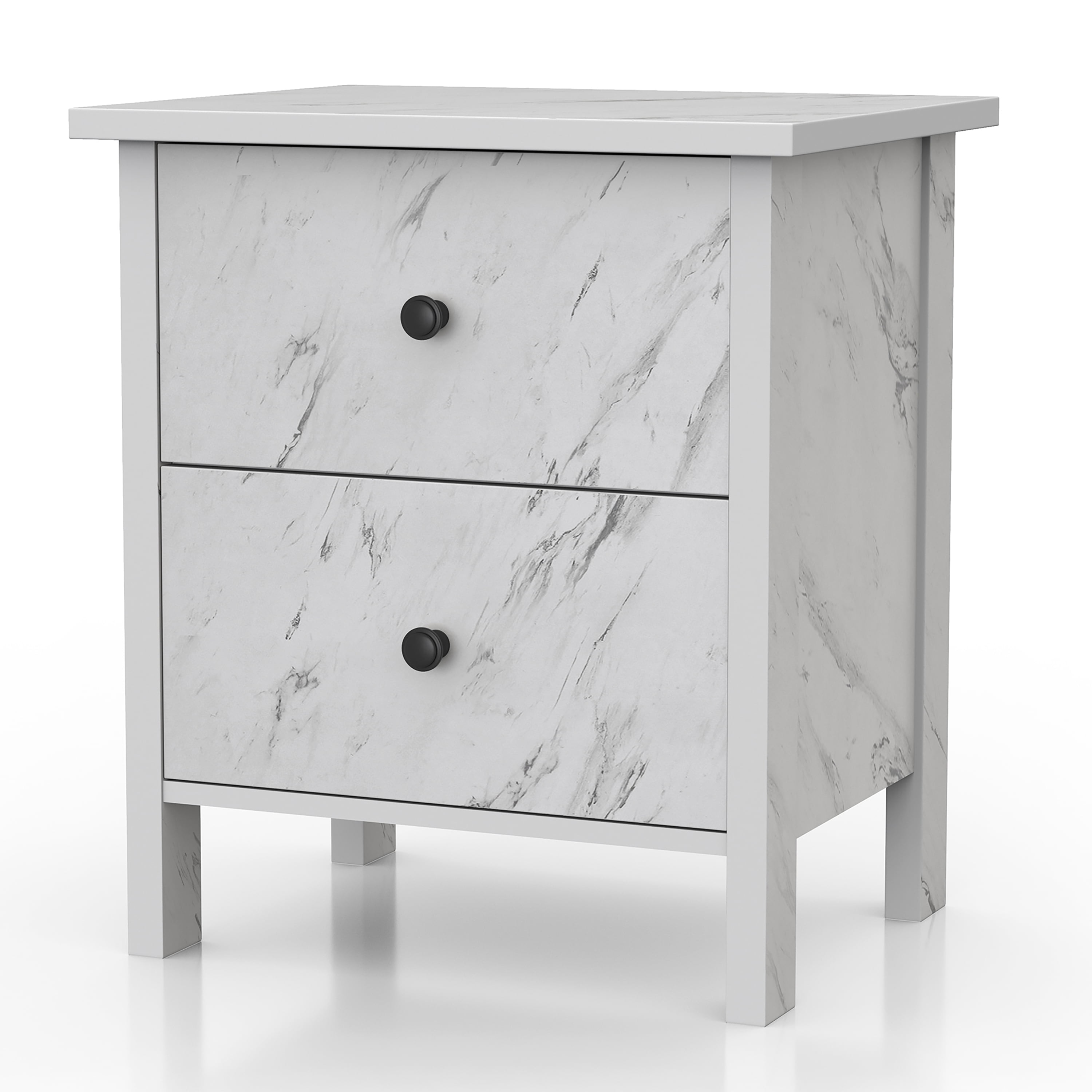 Dora Indoor 2-Drawer Wood White Marble Nightstand for Bedroom - Walmart.com