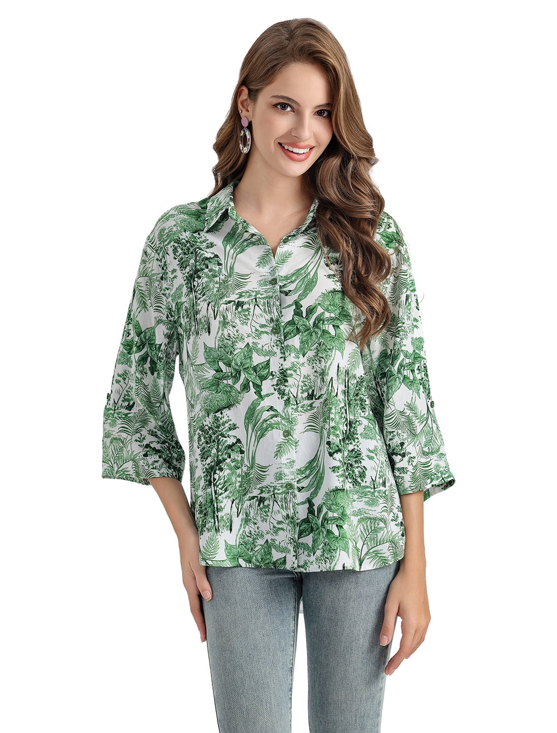 Dora Rayon, Landa Floral Printed Button Down Shirt (Women's) - Walmart.com