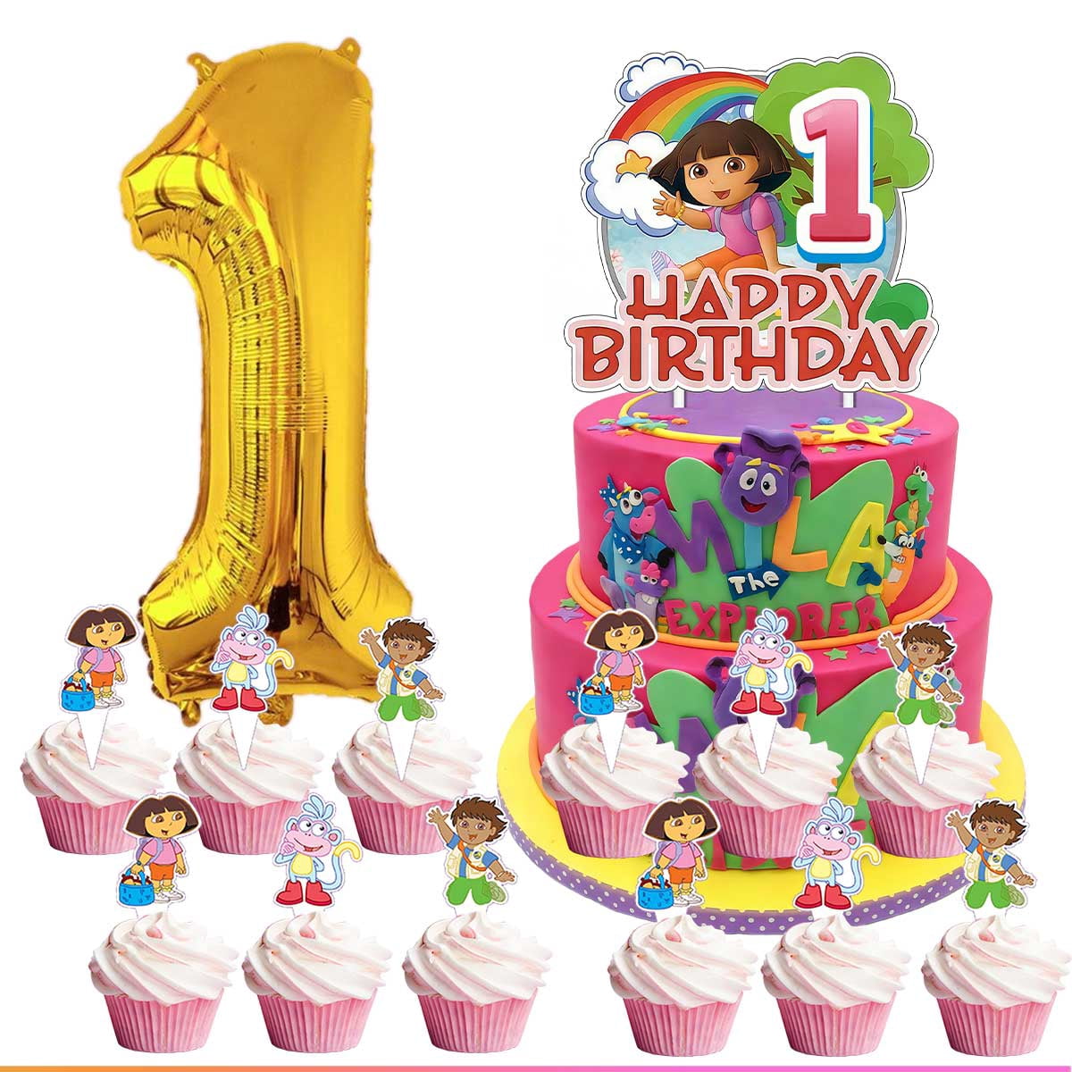 Dora The Explorer 1st Party Supplies Decoration Cake Topper Cupcake Big ...