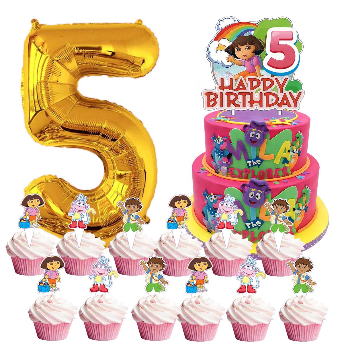 Dora The Explorer 5th Party Supplies Decoration Cake Topper Cupcake Big ...