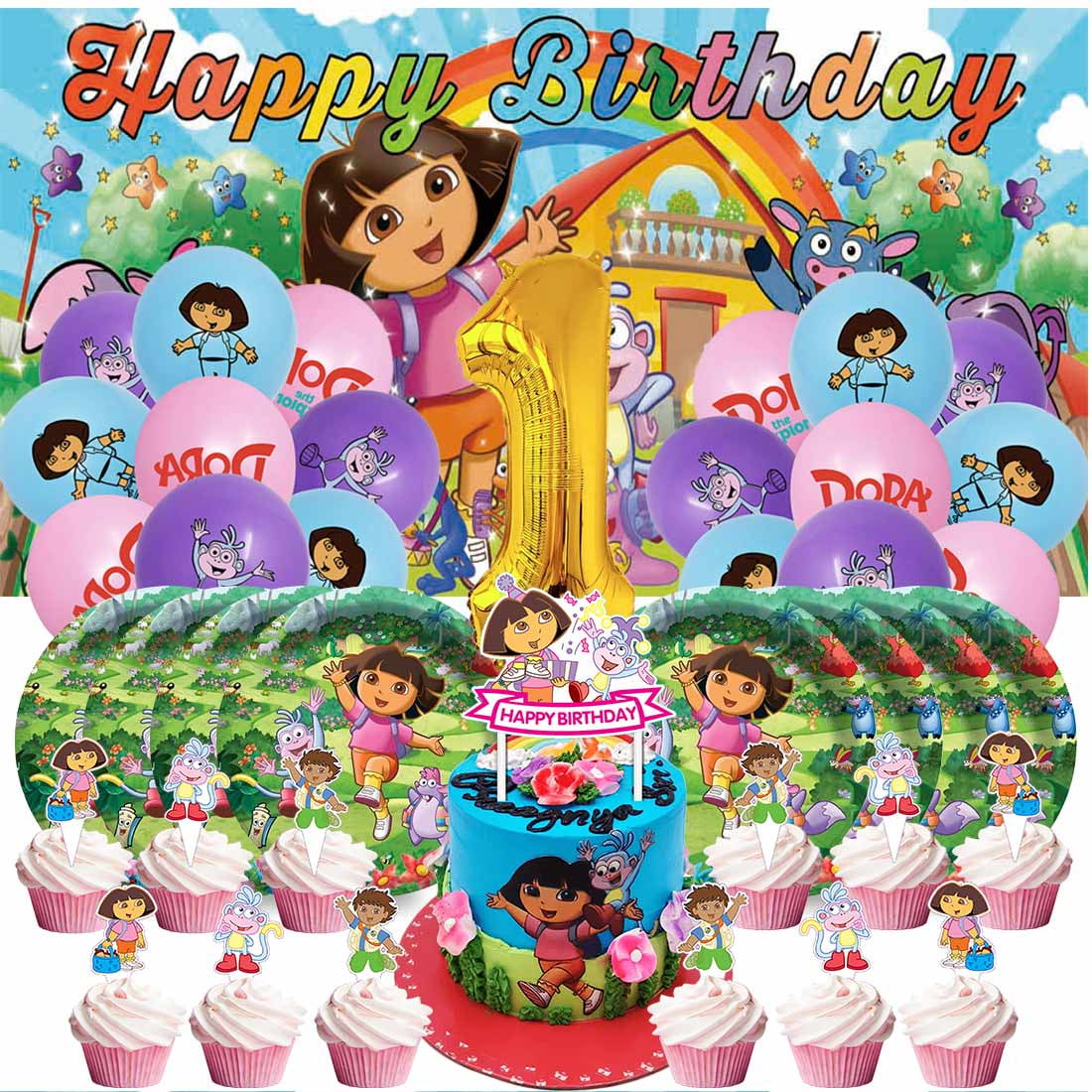 Dora The Explorer Balloons Party Supplies 1st Decor Tableware Birthday ...