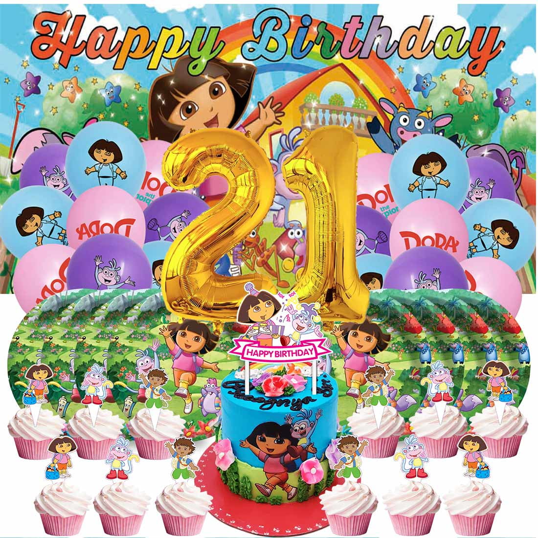 Dora The Explorer Balloons Party Supplies 21th Decor Tableware Birthday ...