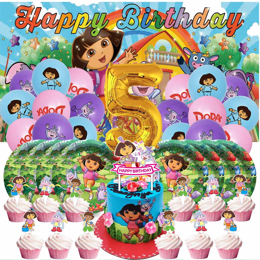 Dora The Explorer Balloons Party Supplies 5th Decor Tableware Birthday ...
