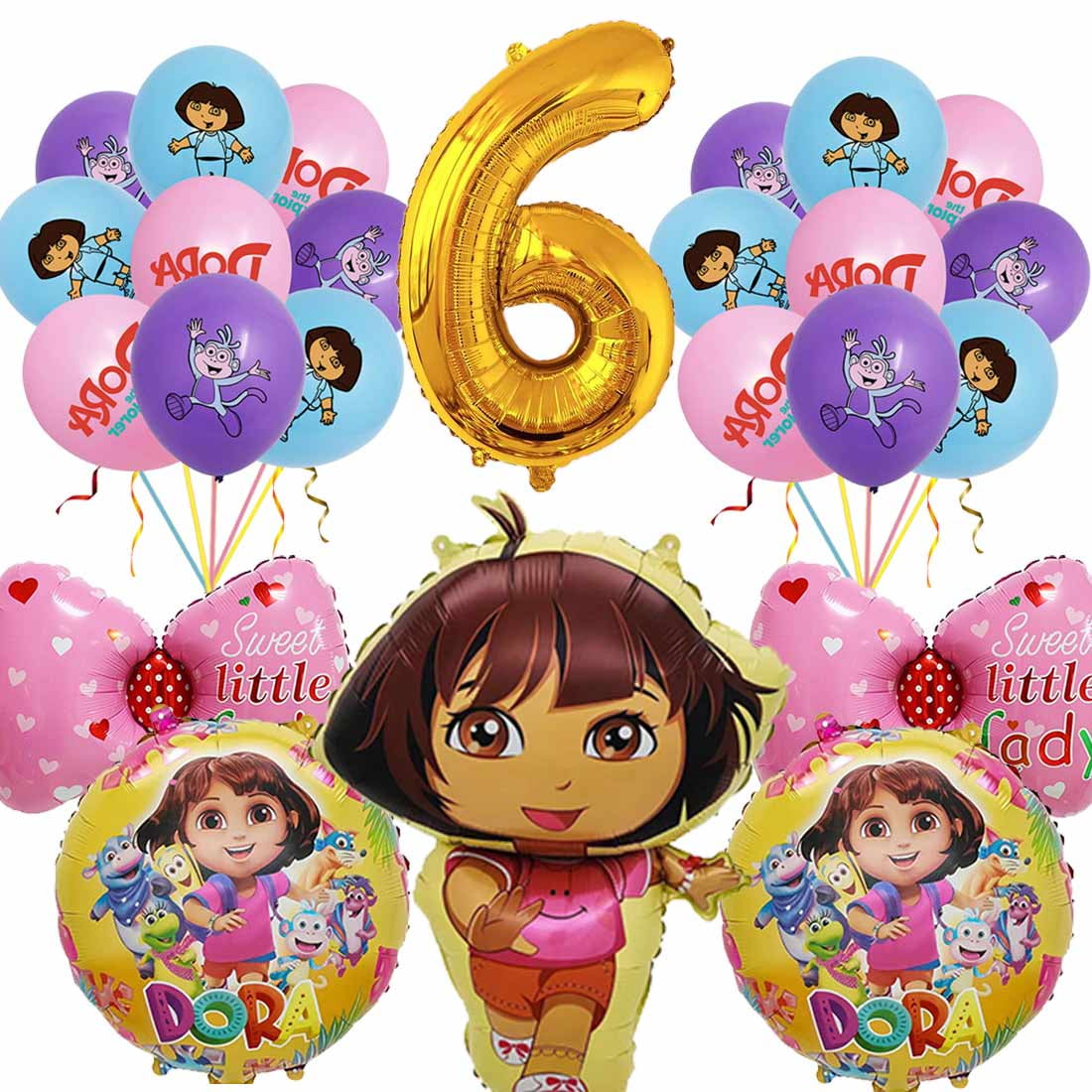 Dora The Explorer Balloons Party Supplies 6th Big Number Decorations ...