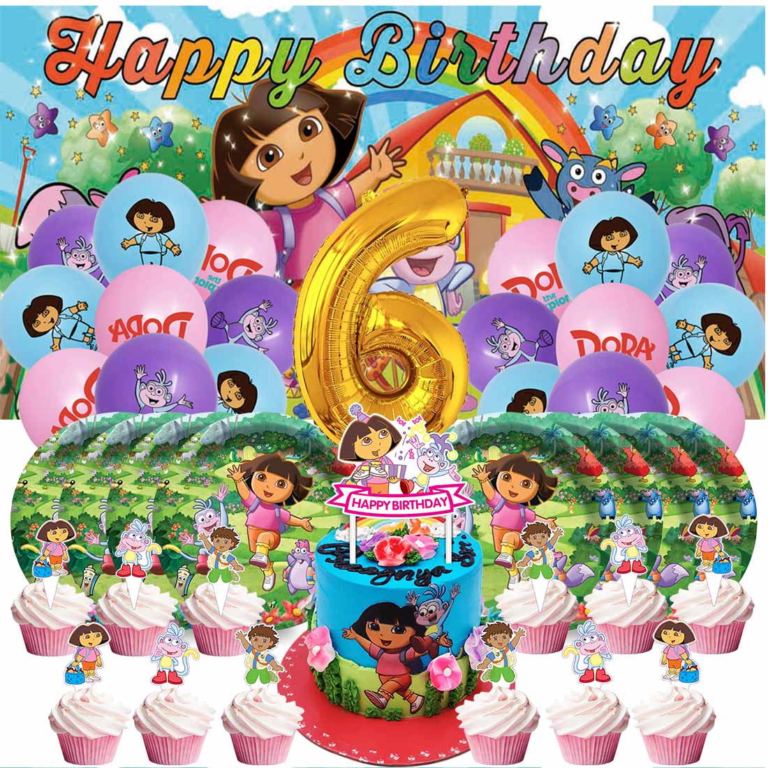 Dora The Explorer Balloons Party Supplies 6th Decor Tableware Birthday ...