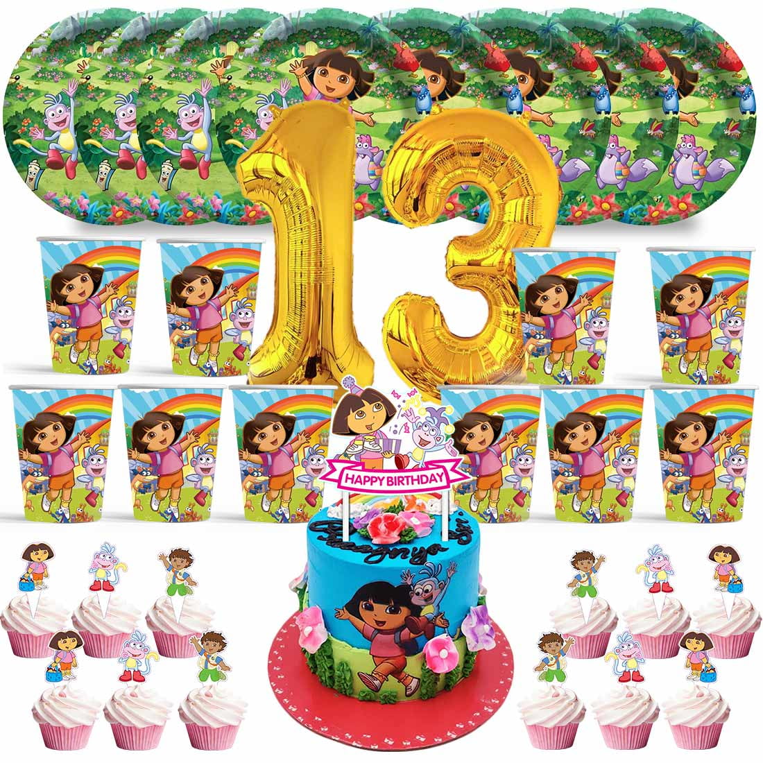 Dora The Explorer Birthday 13th Cups Party Supplies Plates Fans ...