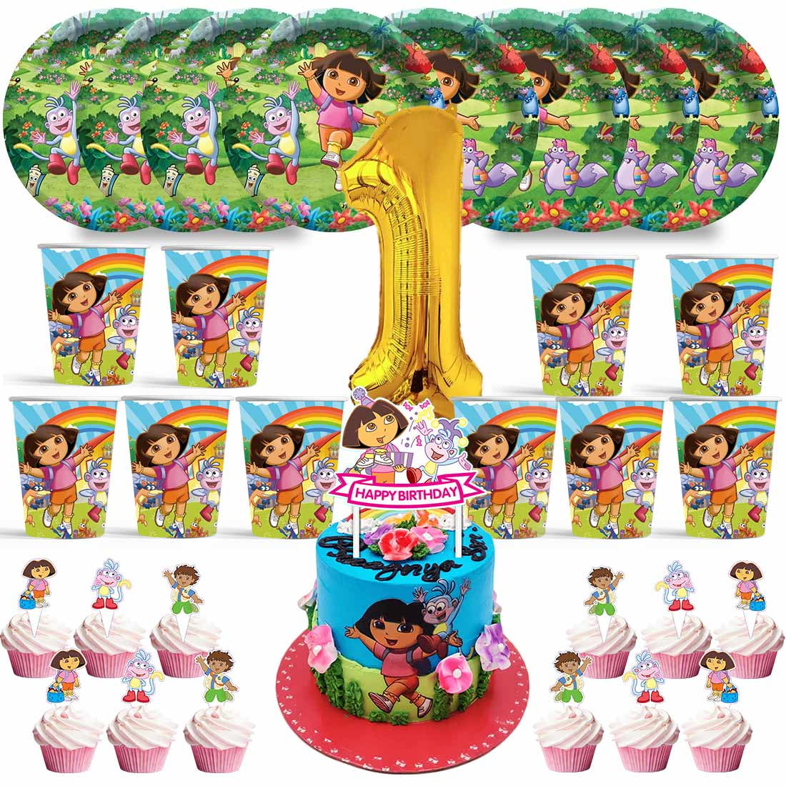 Dora The Explorer Birthday 1st Cups Party Supplies Plates Fans ...