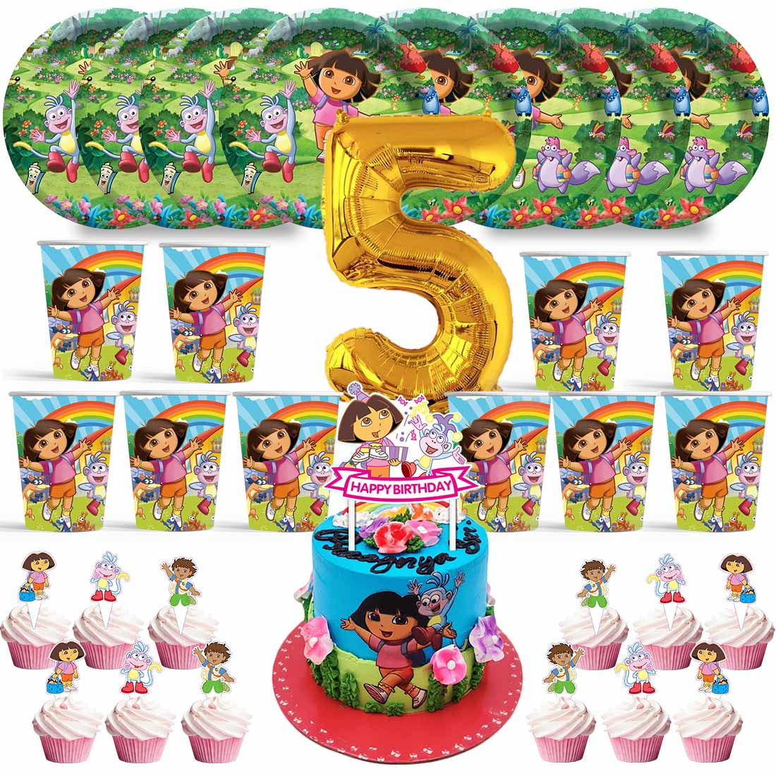 Dora The Explorer Birthday 5th Cups Party Supplies Plates Fans ...