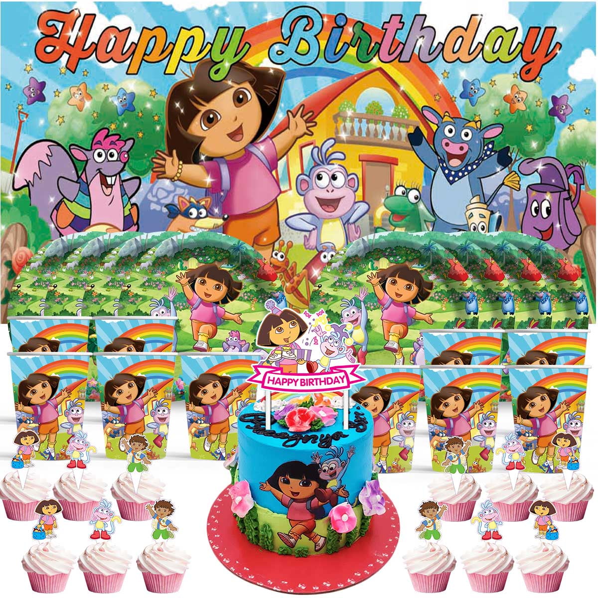 Dora The Explorer Birthday Cups Party Supplies Decor Backdrop Plates ...