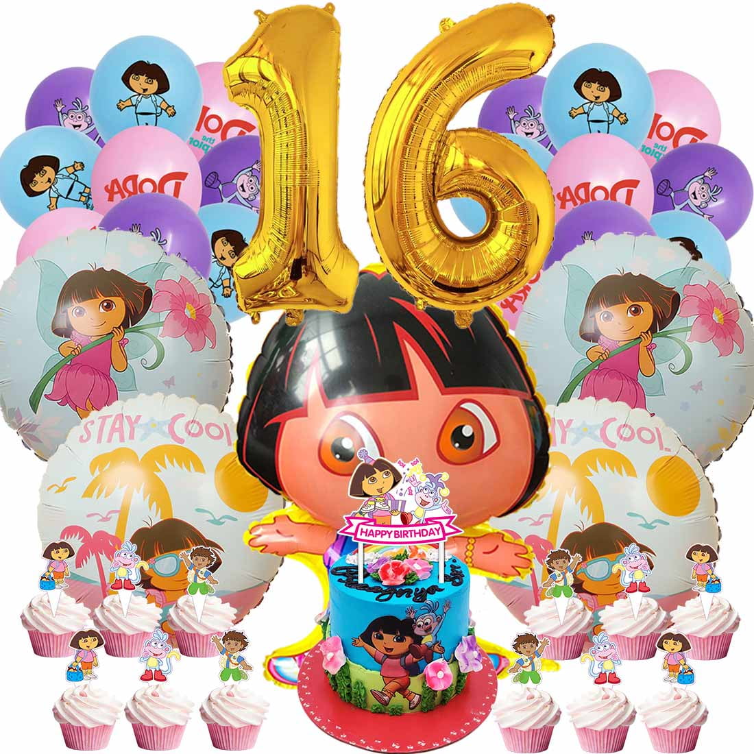 Dora The Explorer Party Supplies 16th Decor Kit Balloons Birthday Cake ...