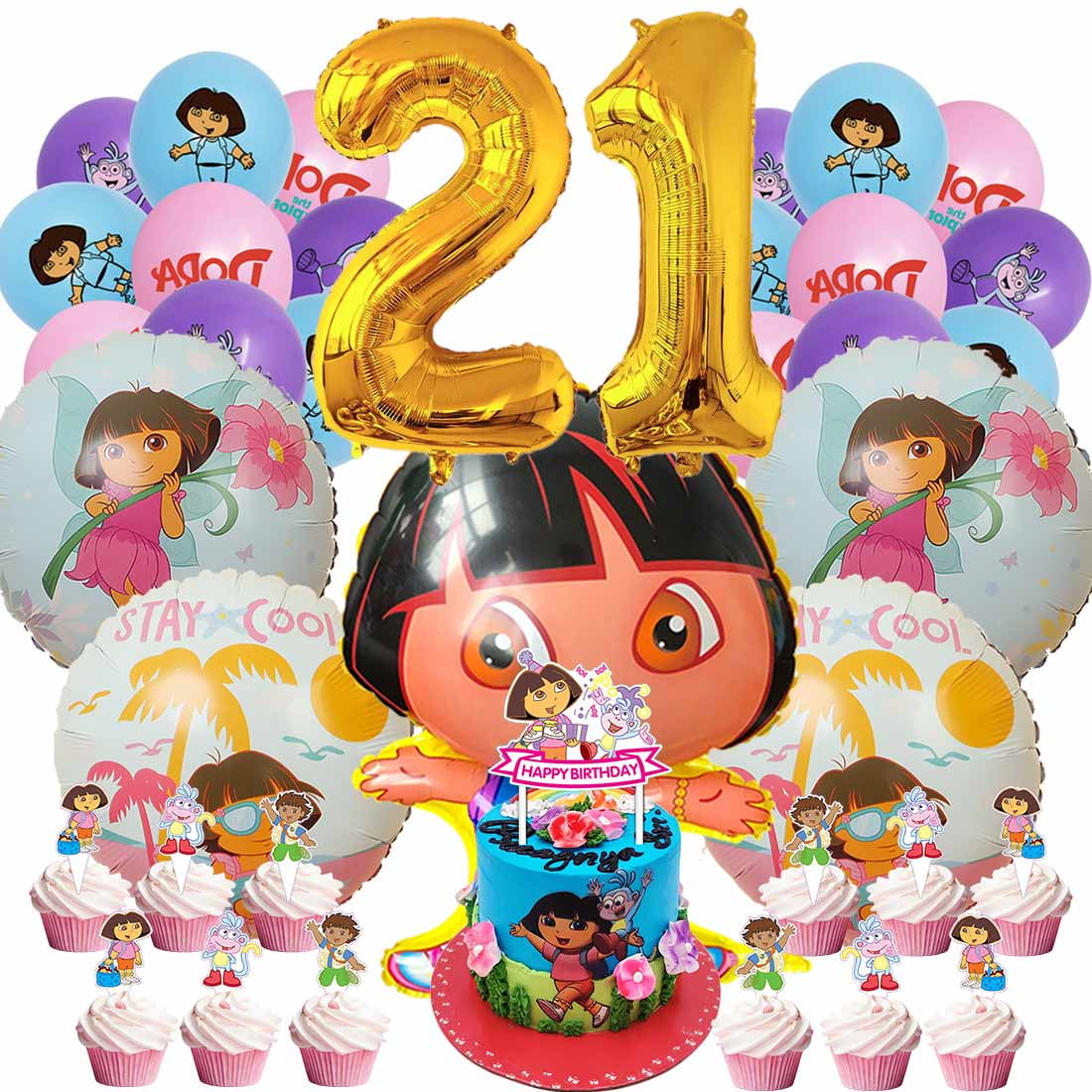 Dora The Explorer Party Supplies 21th Decor Kit Balloons Birthday Cake ...