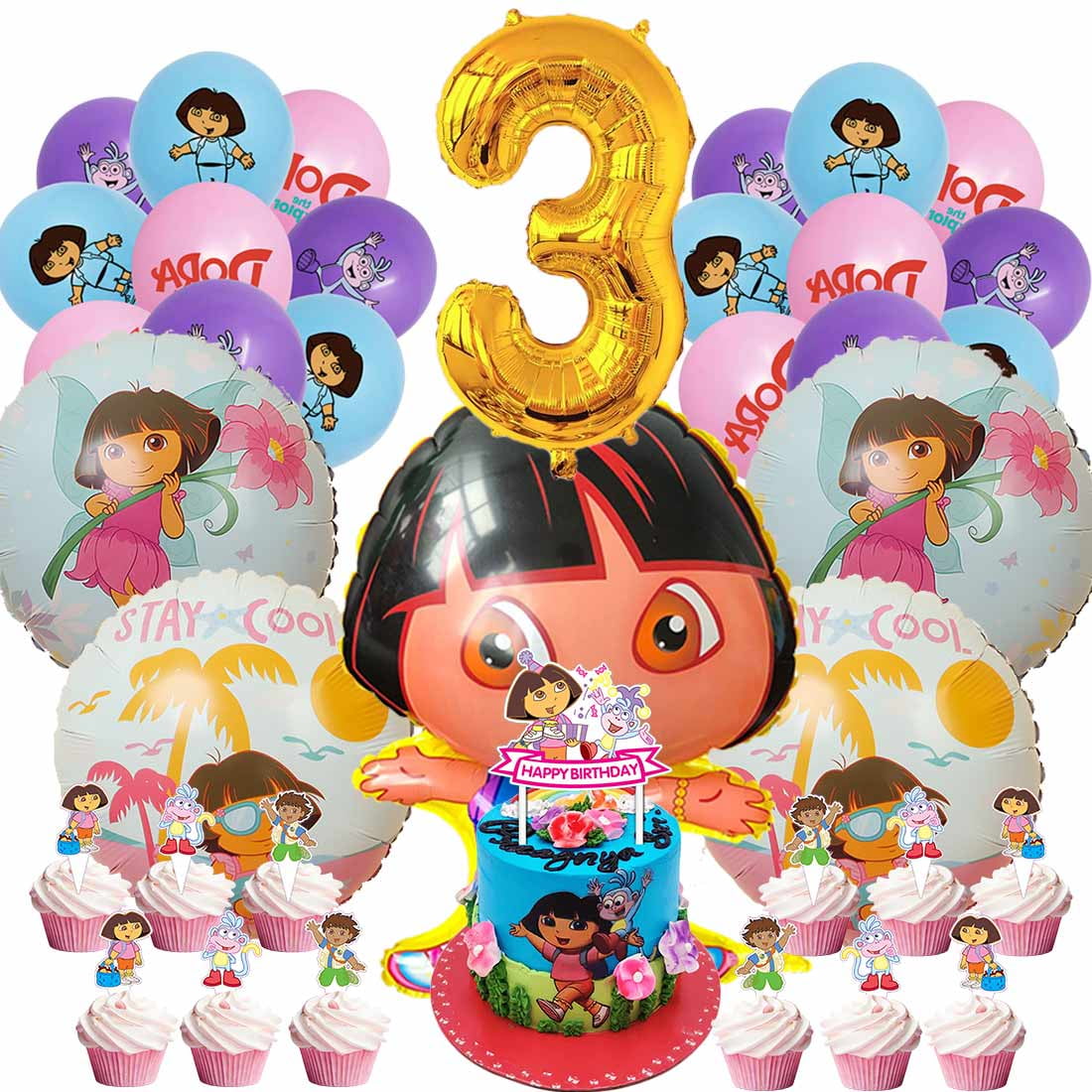 Dora The Explorer Party Supplies 3rd Decor Kit Balloons Birthday Cake ...